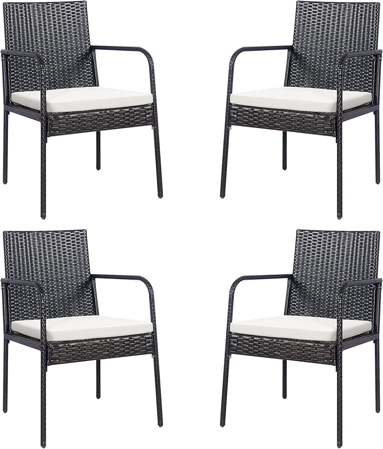 Set of 4 Outdoor Dining Chairs, All-Weather PE Rattan Patio Chairs with ...