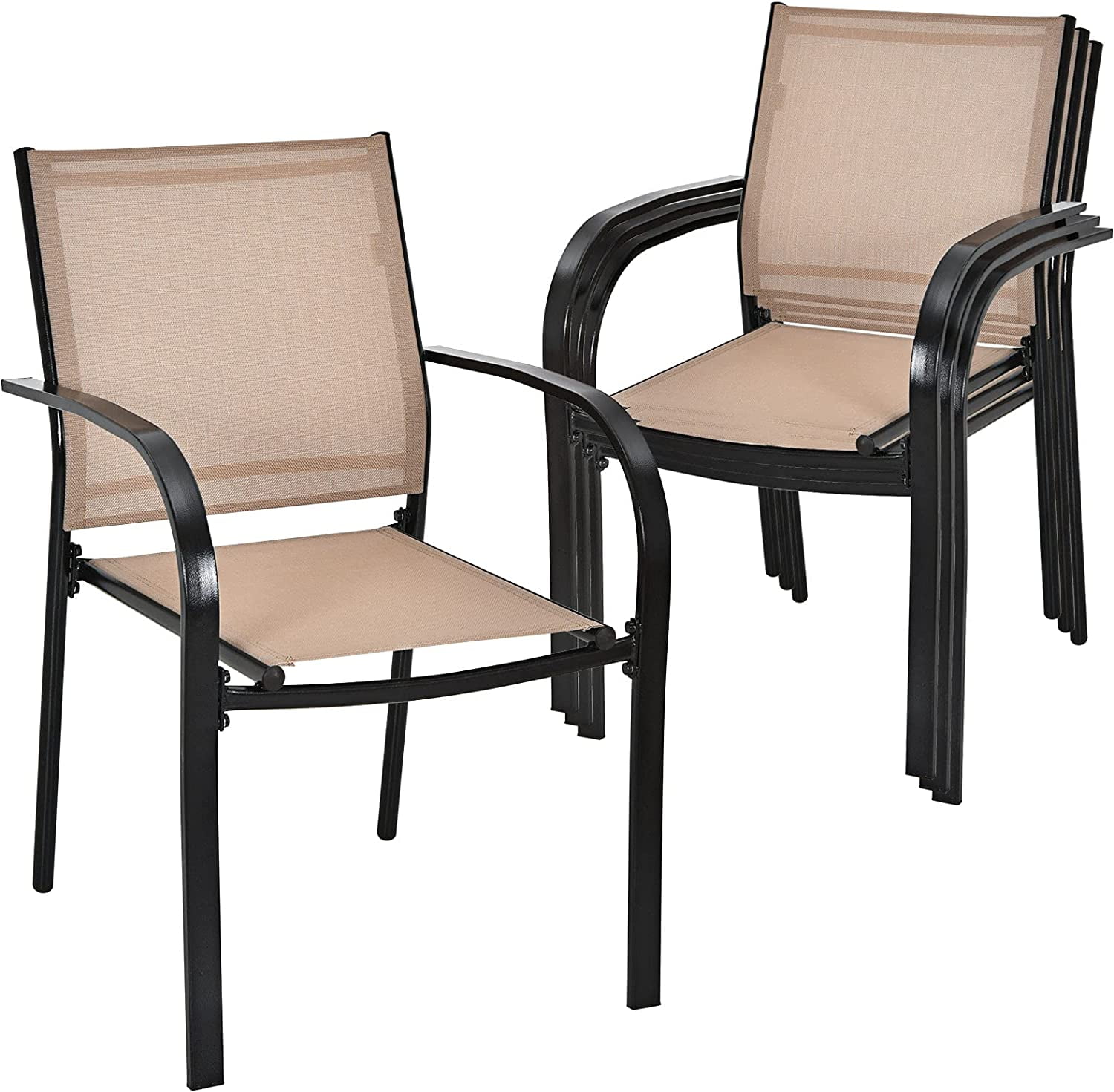 Set of 4 Outdoor Patio Chairs, Stackable Lawn Chairs with Armrests and ...