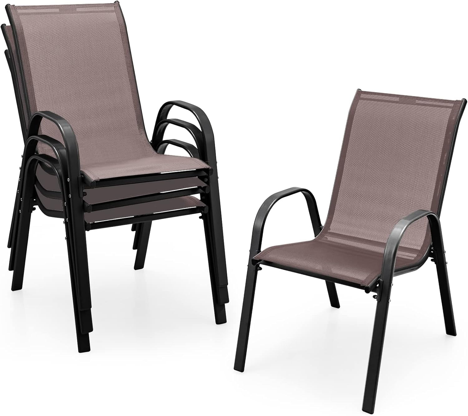 Set of 4 Patio Chairs, Outdoor Stackable Dining Chairs w/Armrests, 330 ...