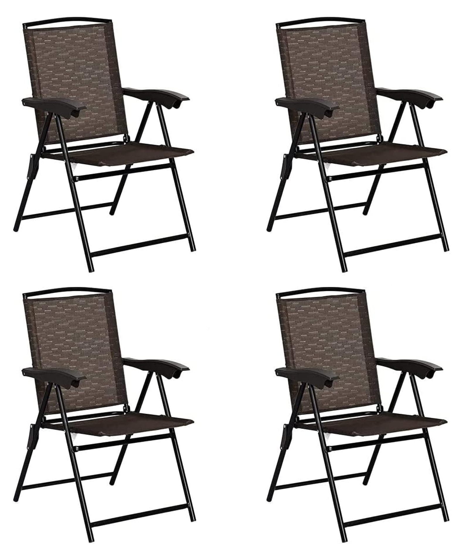 Set of 4 Patio Folding Chairs, Height Adjustable Sling Backrest Chairs ...