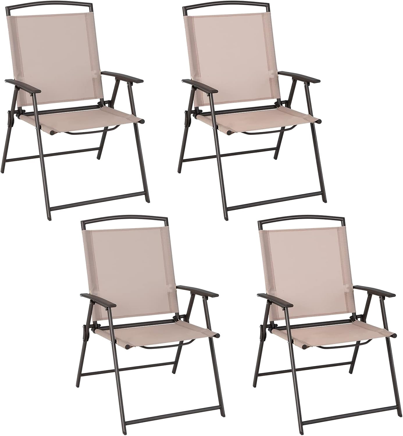 Set of 4 Patio Folding Chairs - Outdoor Sling Chairs with Armrests and ...