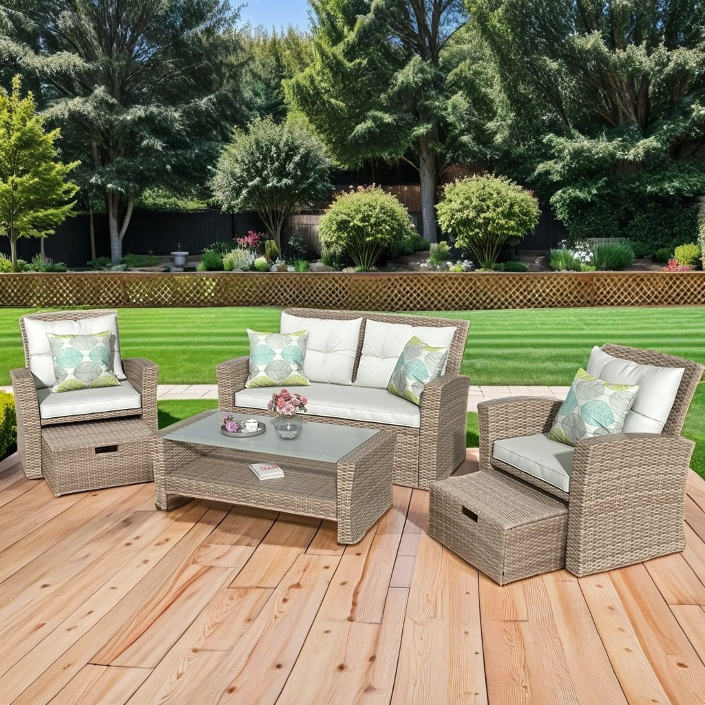 4-Piece PE Wicker Rattan Patio Conversation Set, Beige - Walmart.com