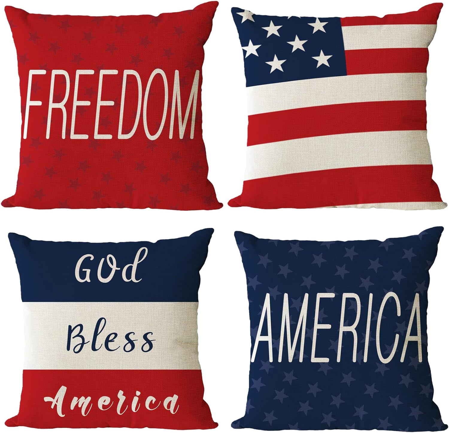 Set of 4 Patriotic Throw Pillow Covers 18x18 4th of July Pillow Covers ...