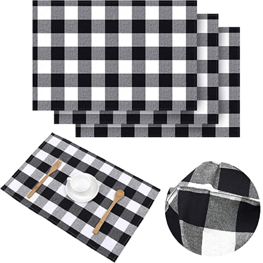 AUQ 4 Pcs Buffalo Checked Placemats, Reversible Linen Plaid for Dinner ...