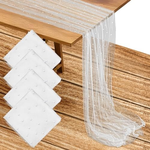 Set of 4 Pearl Table Runner 10ft, 29.5 x 120 Inch White Table-Cloth ...