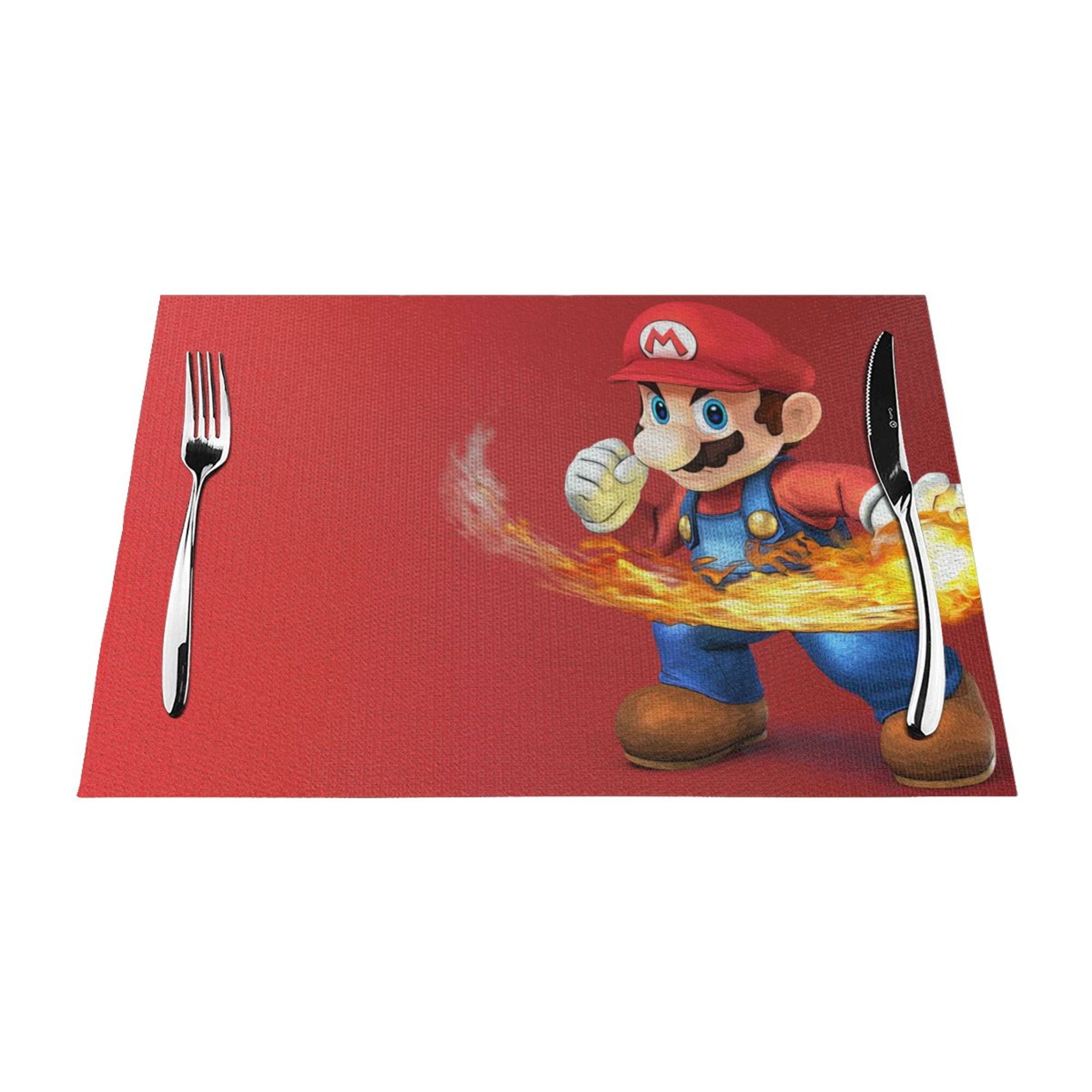 Set of 4 Placemats for Kids,Woven Vinyl Print Cartoon Cute Super Mario ...