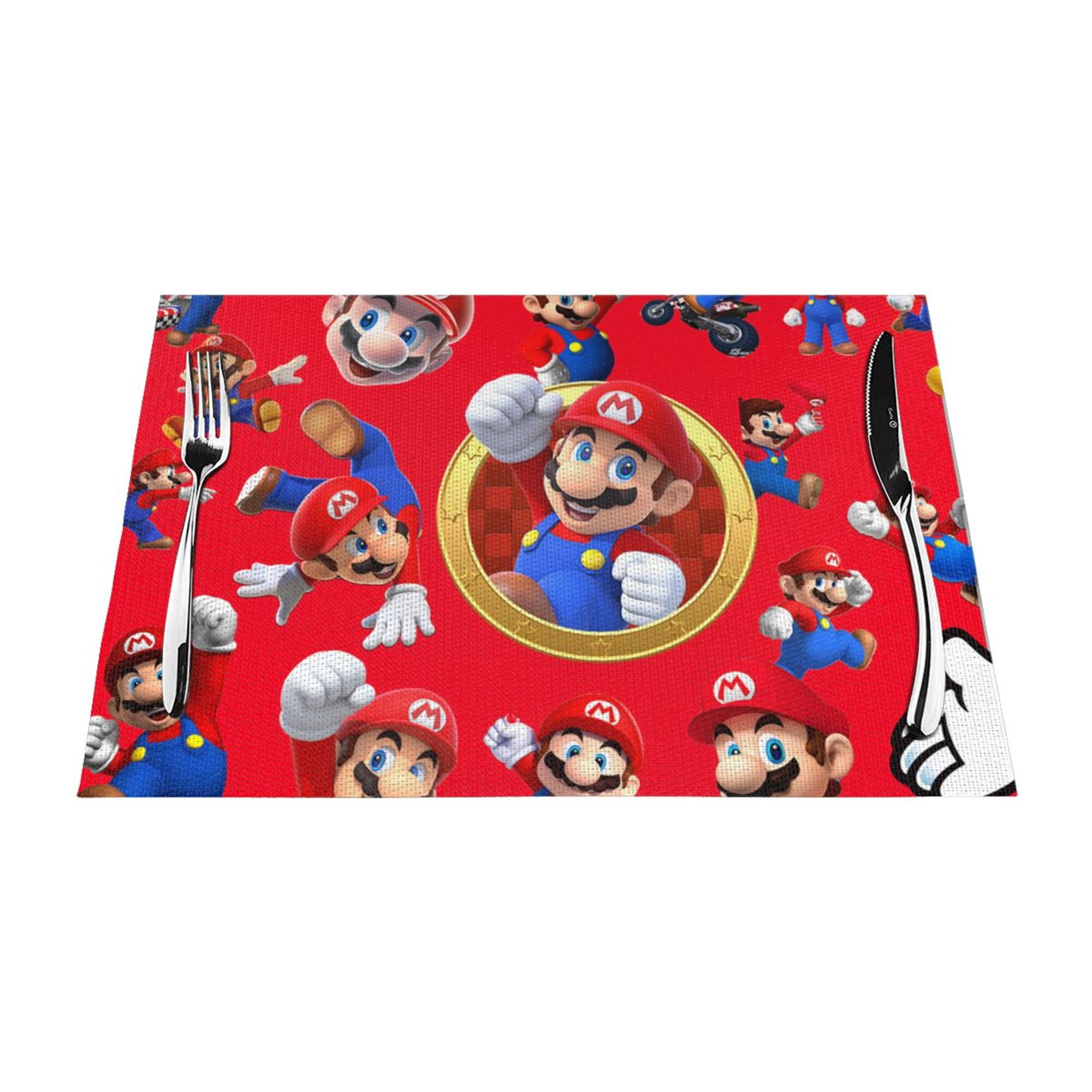 Set of 4 Placemats for Kids,Woven Vinyl Print Cartoon Cute Super Mario ...