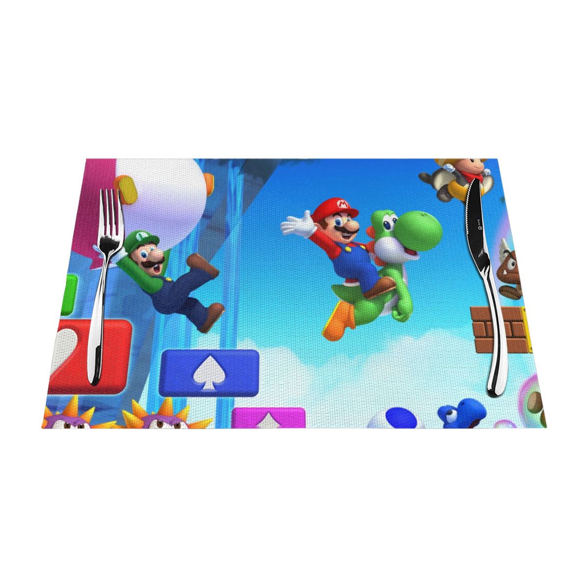 Set of 4 Placemats for Kids,Woven Vinyl Print Cartoon Cute Super Mario ...