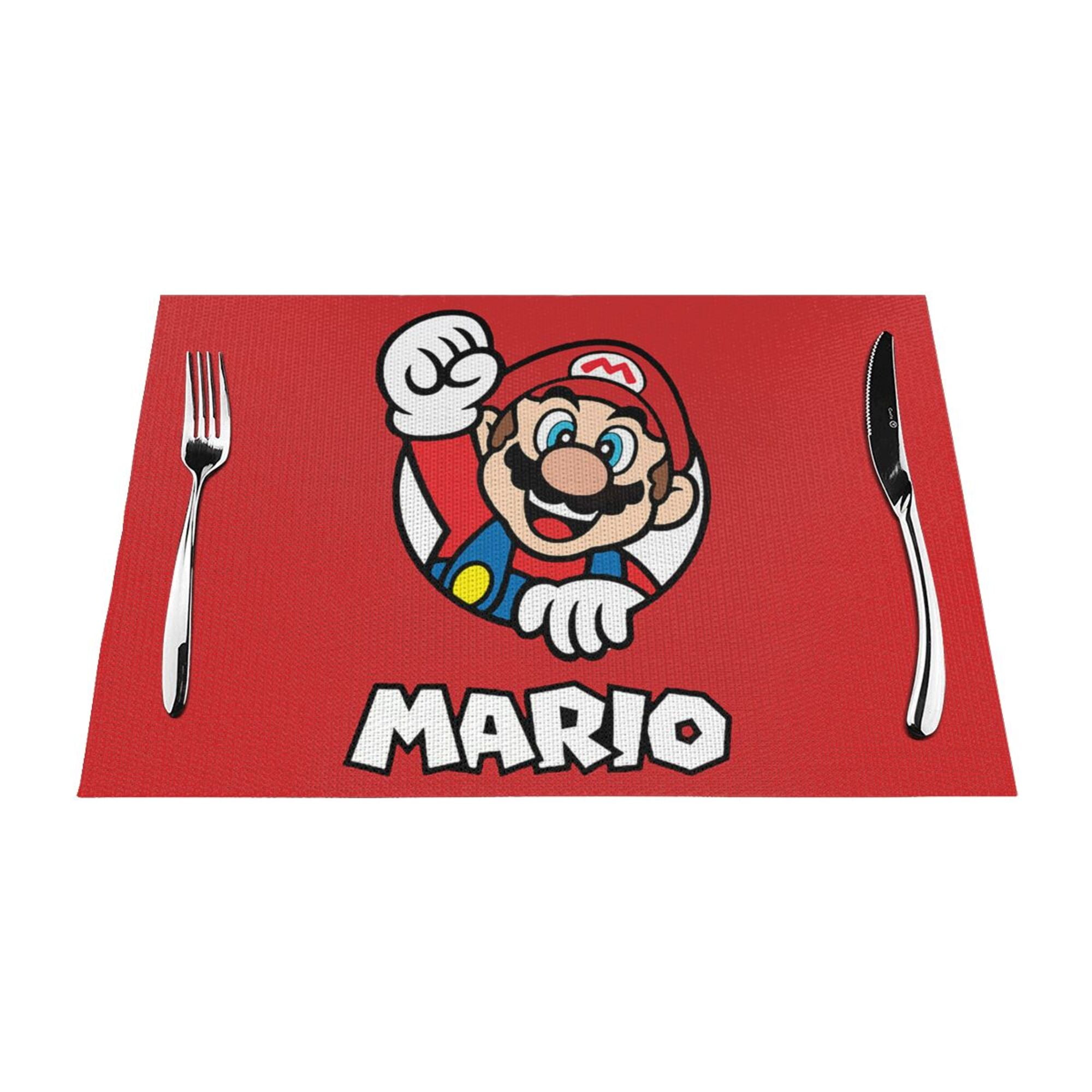 Set of 4 Placemats for Kids,Woven Vinyl Print Cartoon Cute Super Mario ...
