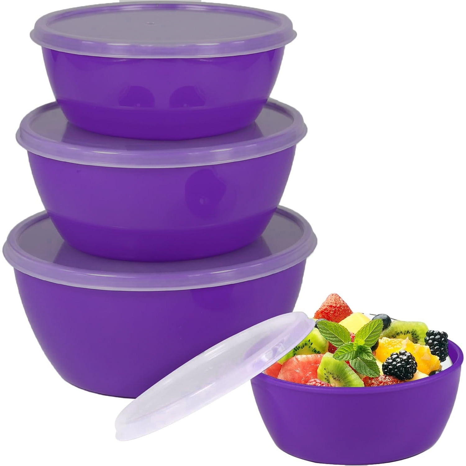 Set of 4 Plastic Prep Meal Bowls, Food Storage Containerswith Lids ...