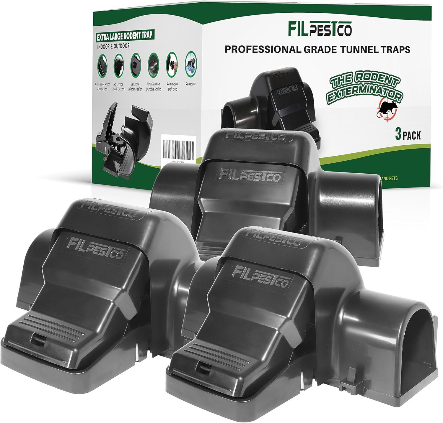 Set of 4 Professional Grade Extra Large Tunnel Rat Snap Traps, Mouse ...