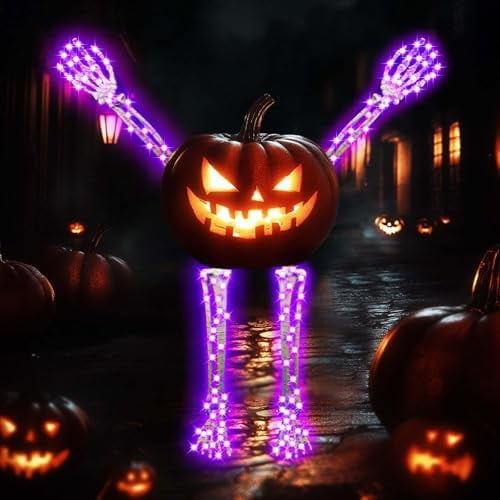 Set of 4 Pumpkin Skeleton Bones Arms and Legs with 8 Light Modes ...