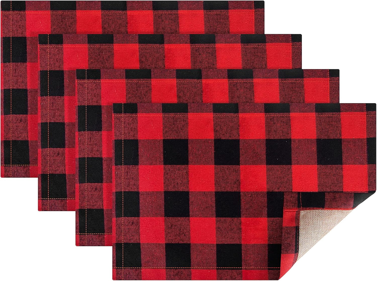 Set of 4 Red &Black Buffalo Check Plaid Placemat-Buffalo Plaid Check ...