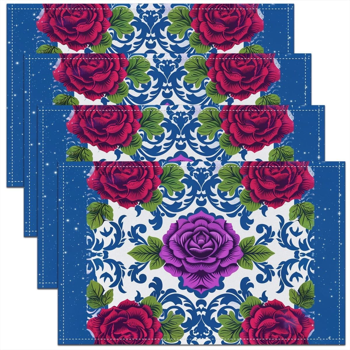 Set of 4 Red Purple Rose Anti Slip Place Mats for Women Men 12x18 ...