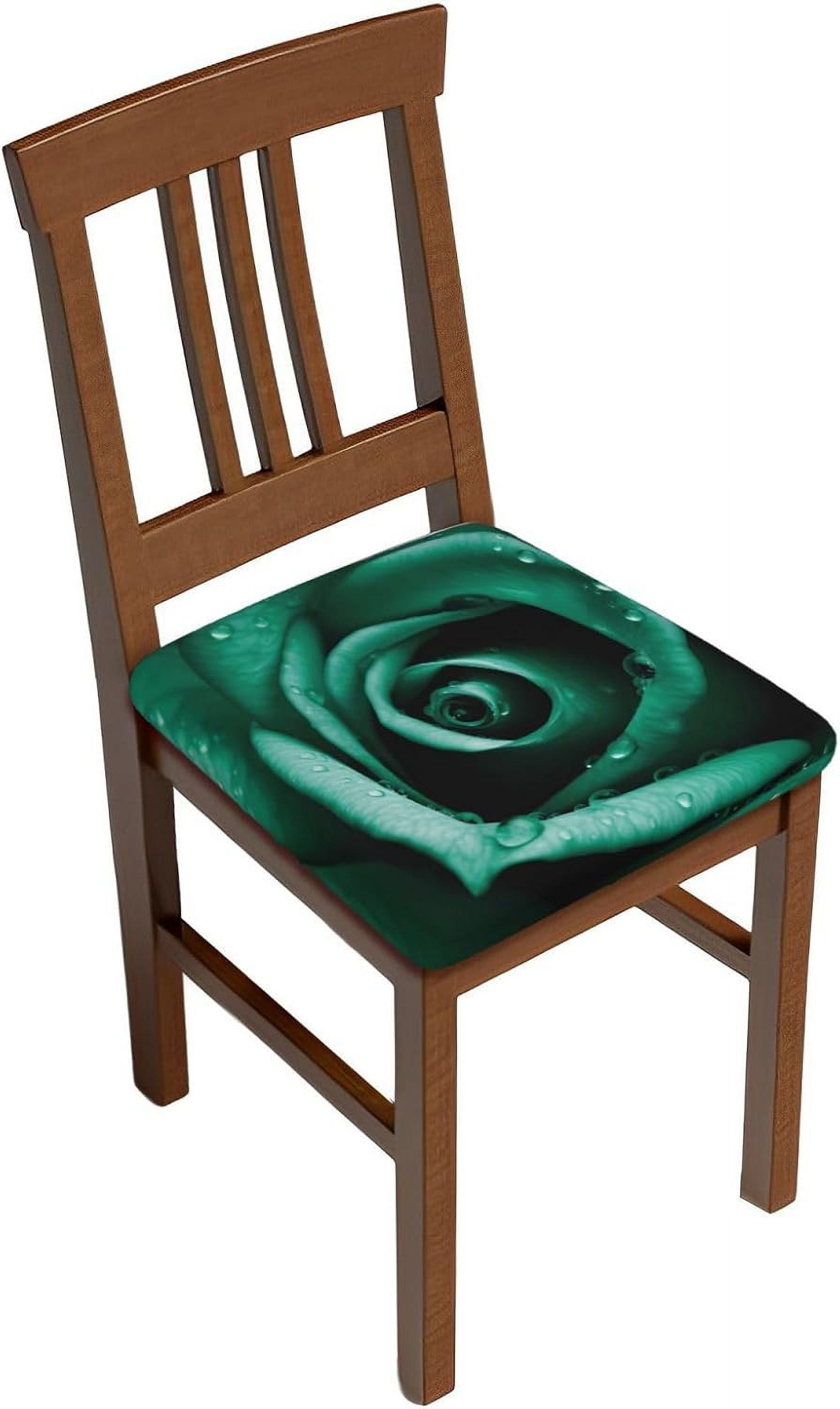 Set of 4 Removable Chair Seat Covers for Dining Room, Green Rose Flower ...