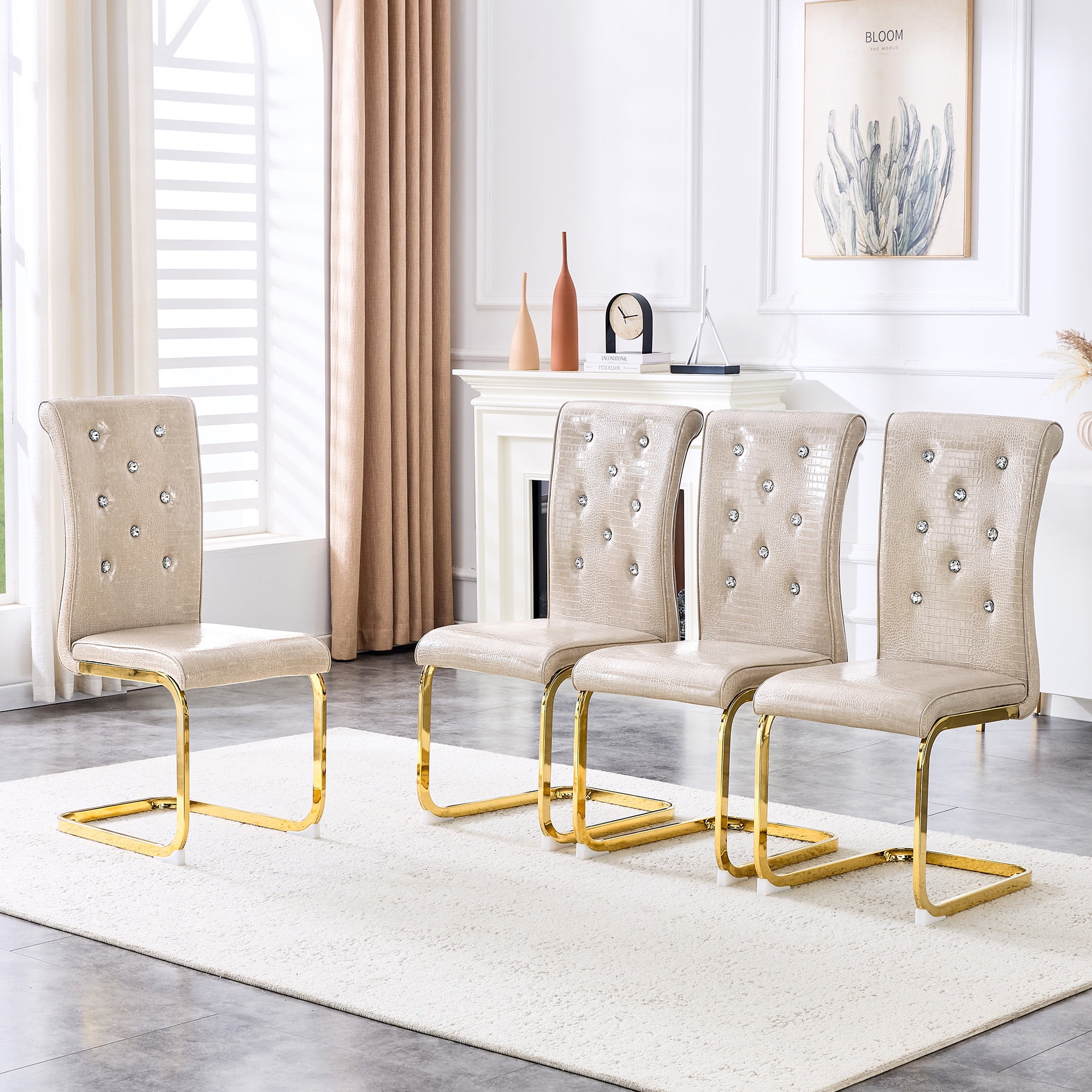 Set of 4 Retro Alligator Skin Upholstered Dining Chairs, Crystal Buckle ...