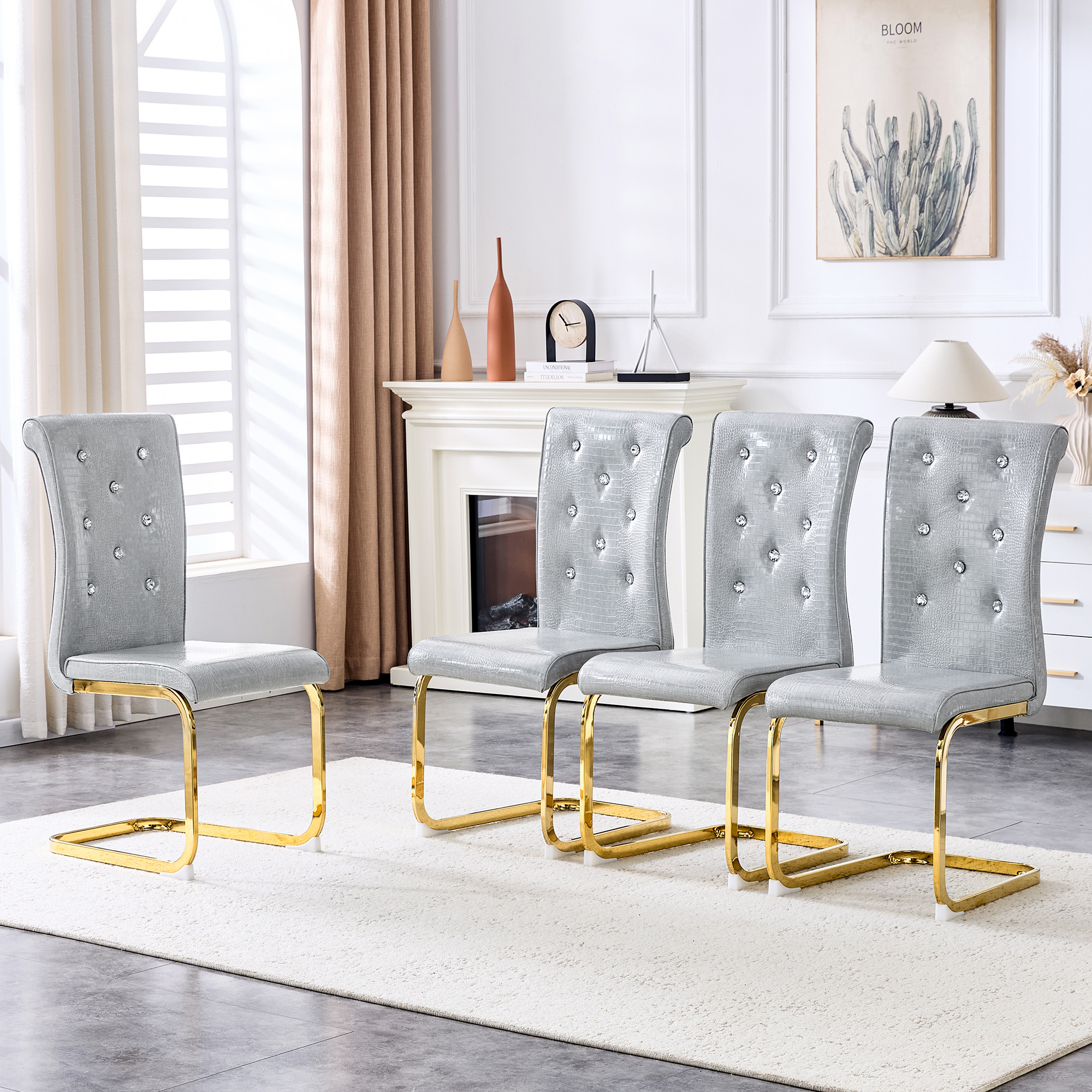 Set of 4,Retro alligator skin Upholstered dining chairs,with Crystal ...