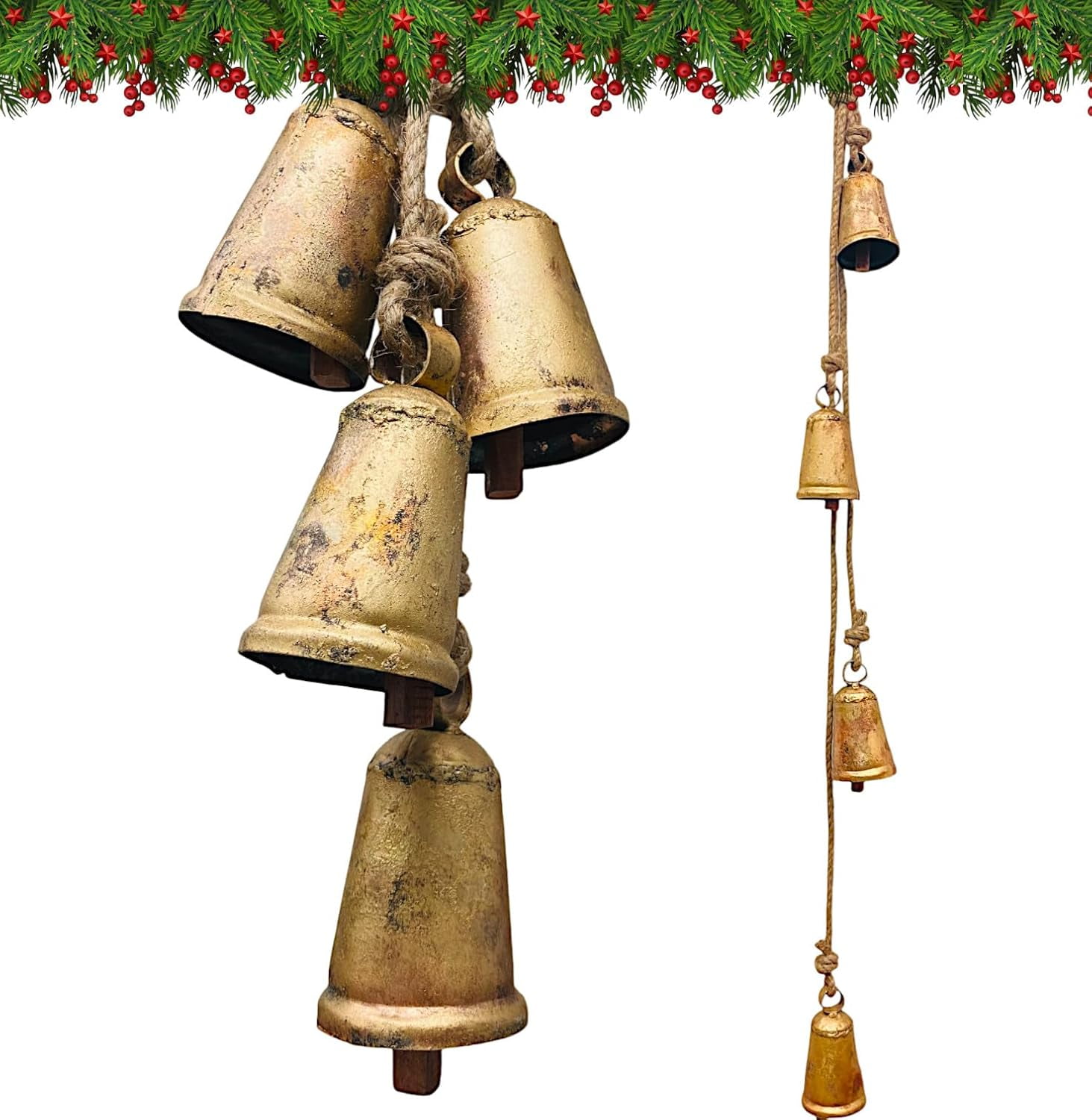 Set of 4 Rustic Hanging Bells, Shabby Chic Metal Tibetan-Inspired Cow ...