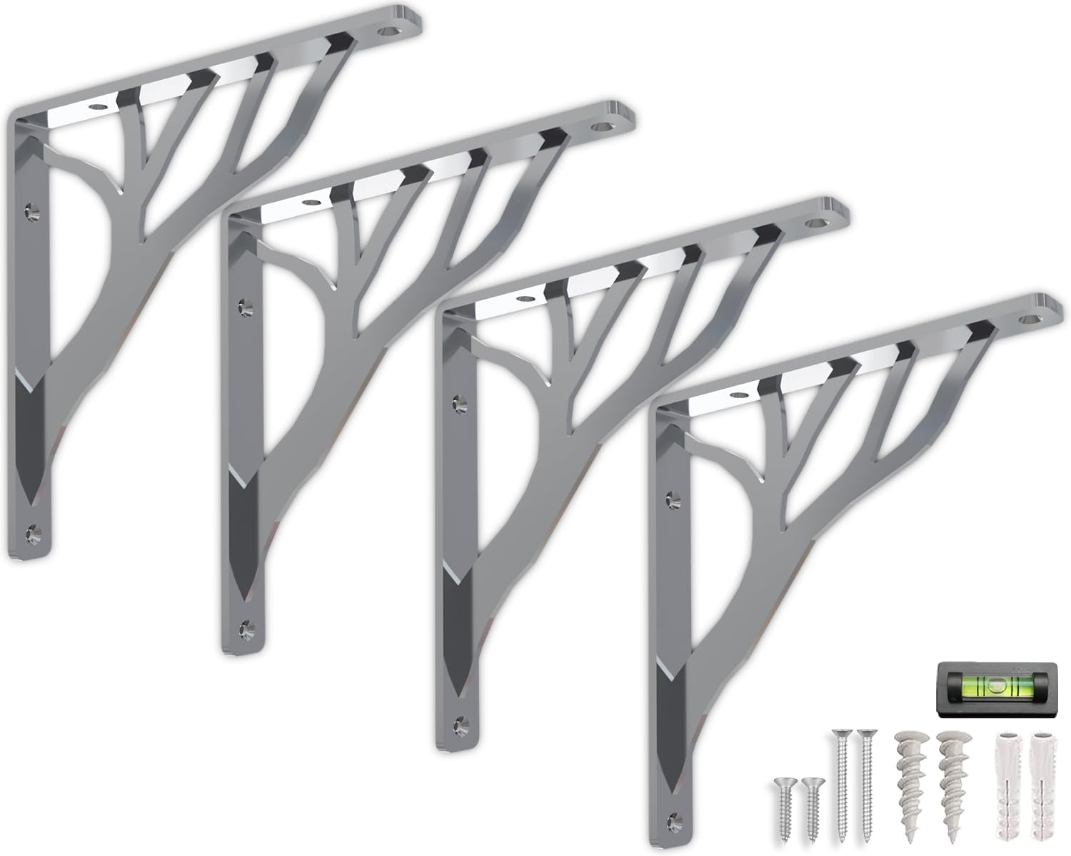 Set of 4 Rustic Tree Shelf L Brackets By (Chrome) for 8"-10" Shelves ...