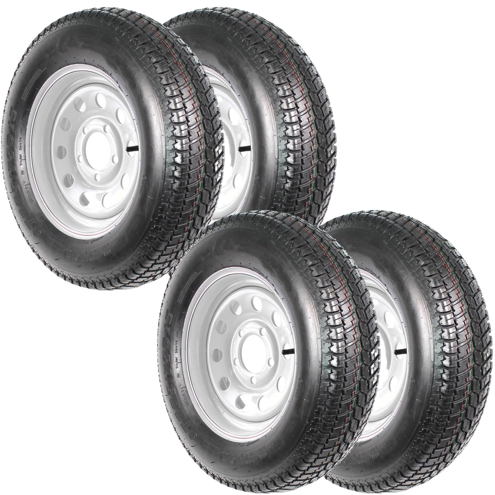 Set of 4 ST205/75D15 Trailer Tires, 5 Lug on 4.5", 6PR Load Range C ...