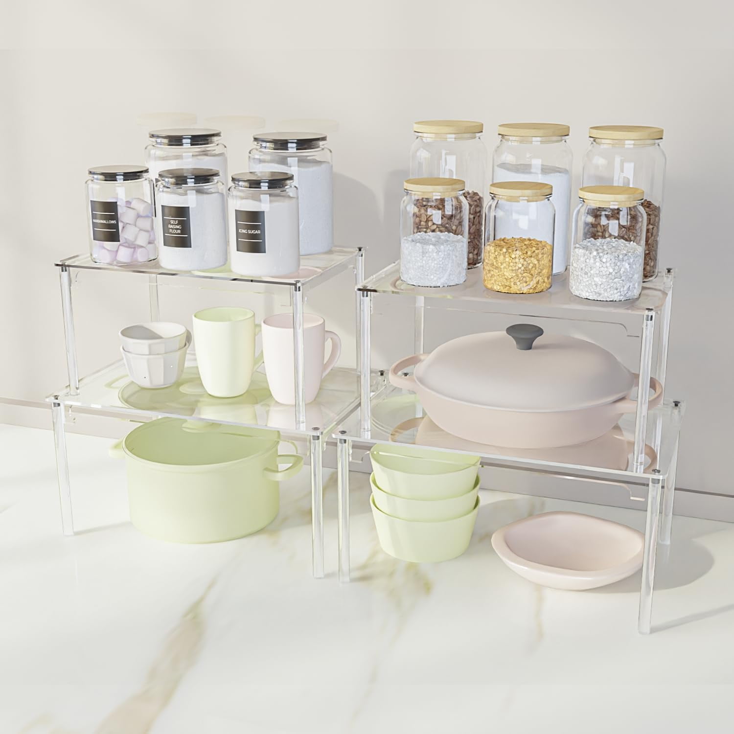 Set of 4 Shelves Organizer, Acrylic Cabinet Organizer, Stackable Desk ...