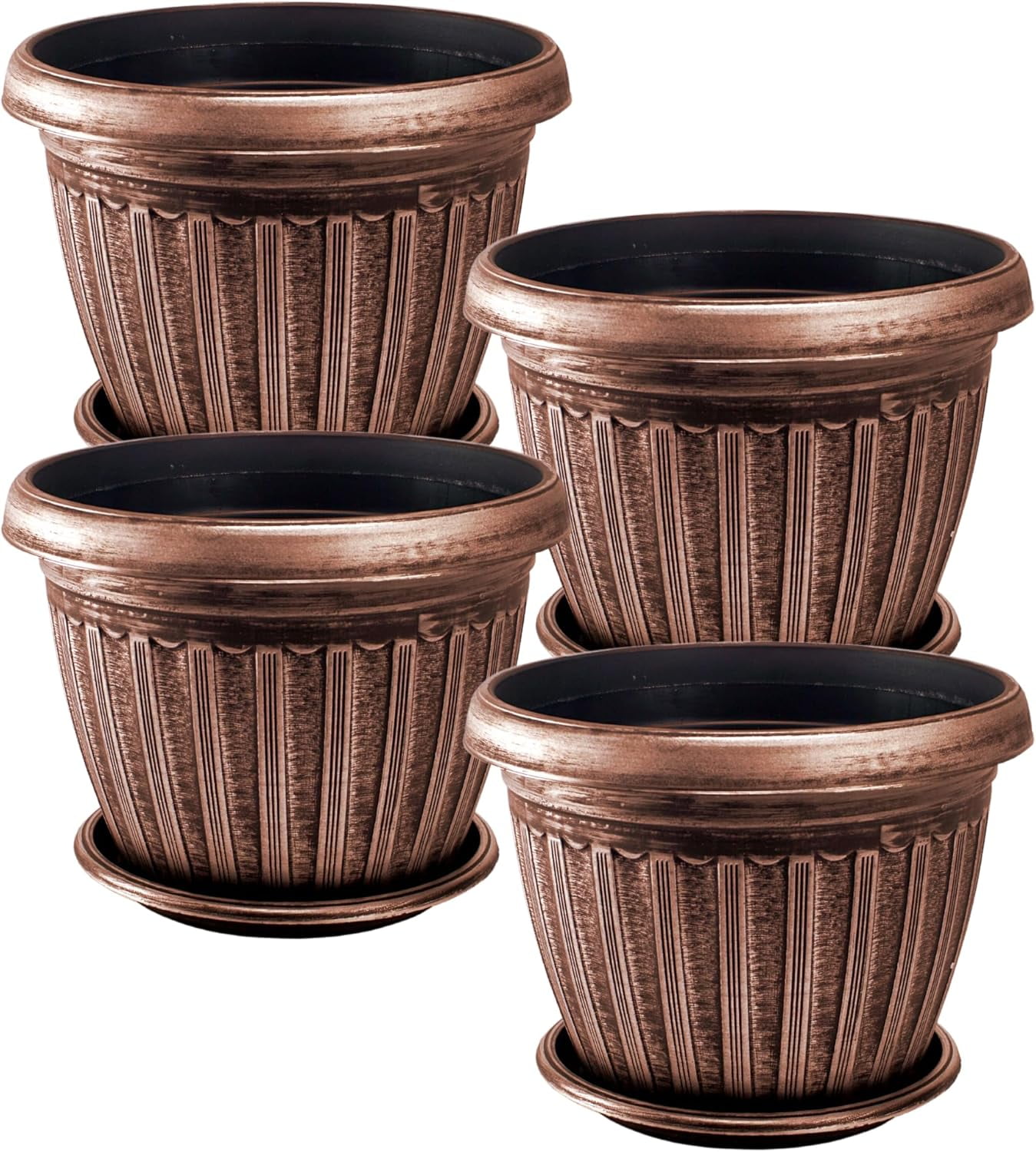 Set of 4 Small Plastic--Flower-Planters-10 with Drainage Hole and ...