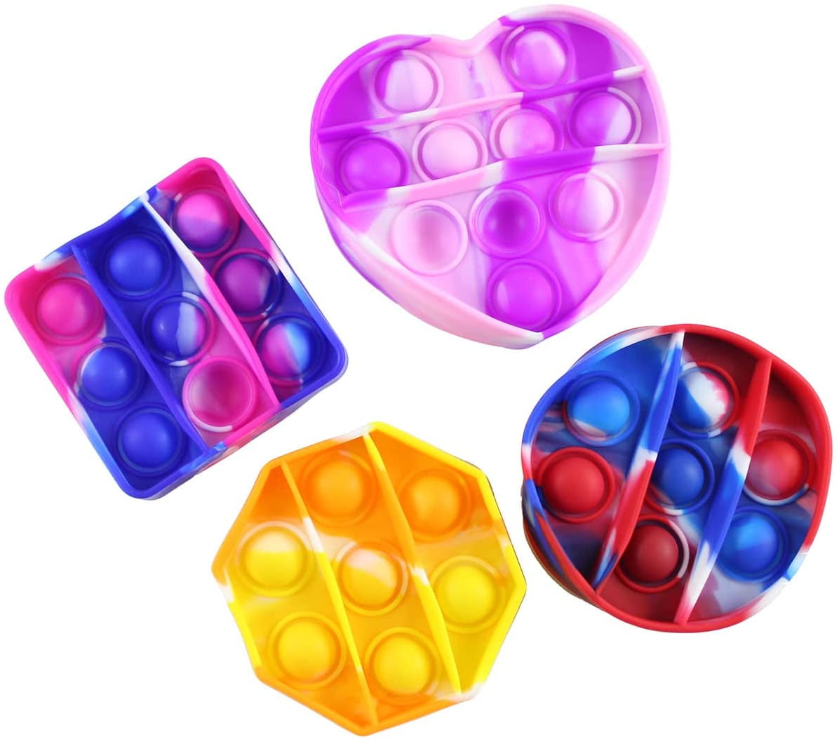 Set of 4 Small Tie Dye Bubble Pop Fidget Toys - Cute Silicone Push Poke ...