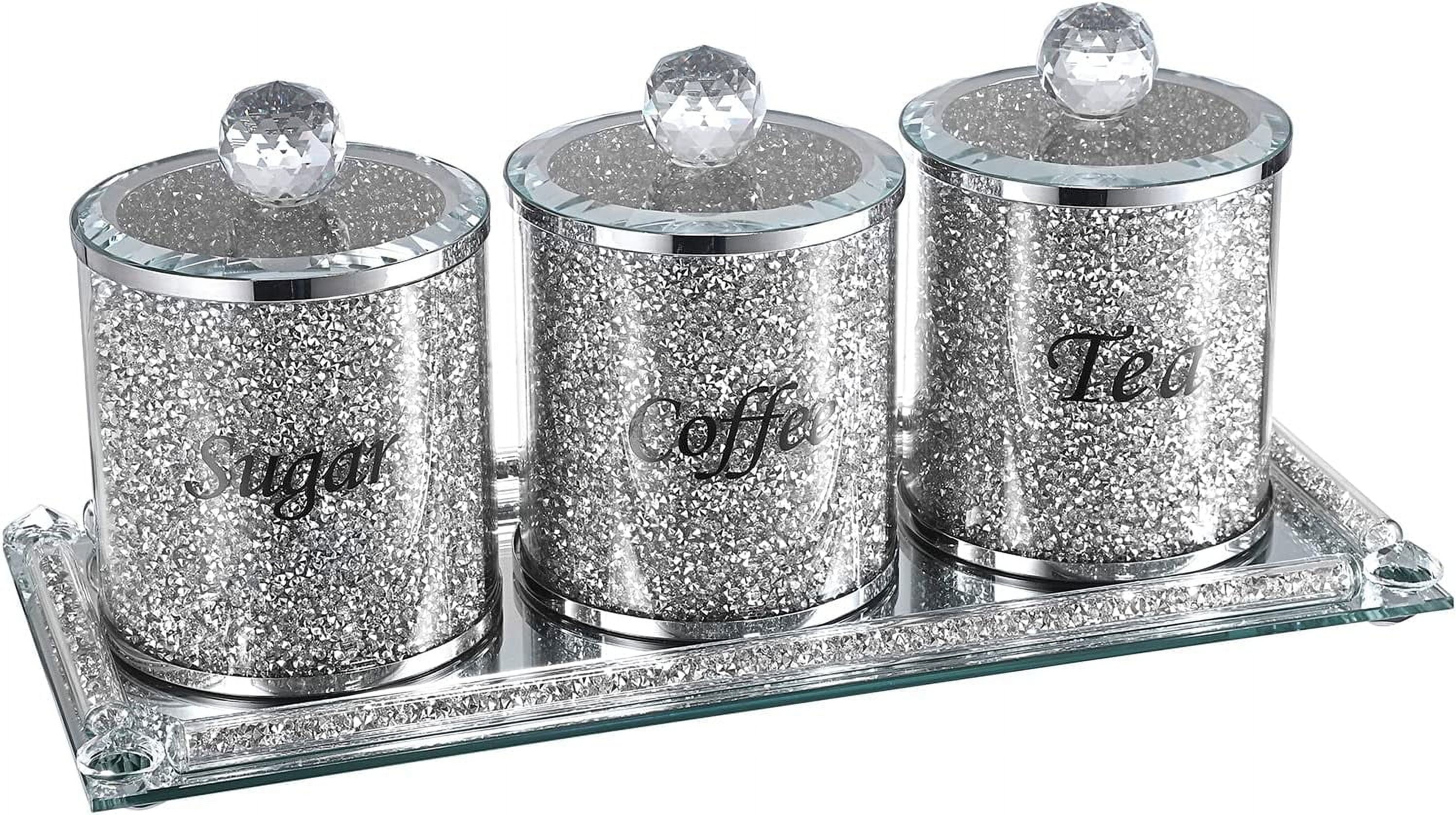 Set of 4 Sparky Glass Crushed Diamonds Canisters Set for Sugar Coffee ...