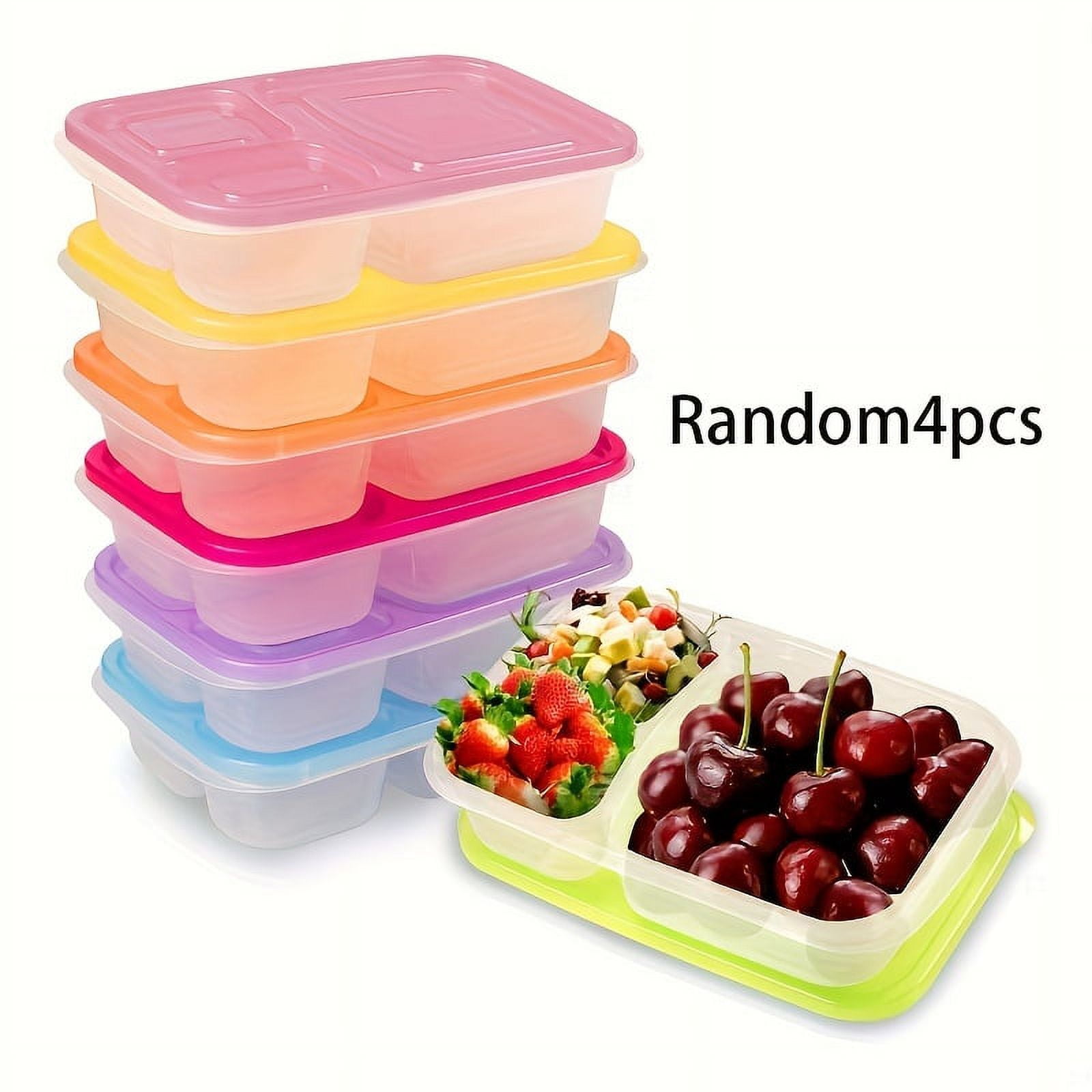 Set of 4 Stackable Bento Lunch Boxes - Reusable 3-Compartment Food ...