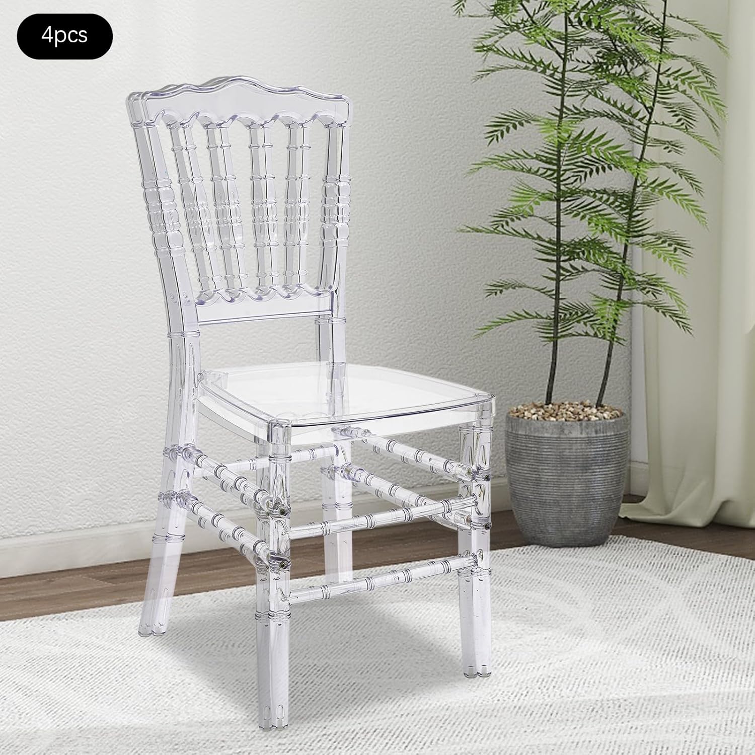 Set of 4 Stacking Clear Chairs, Clear Crystal Dining Chairs, Outdoor ...