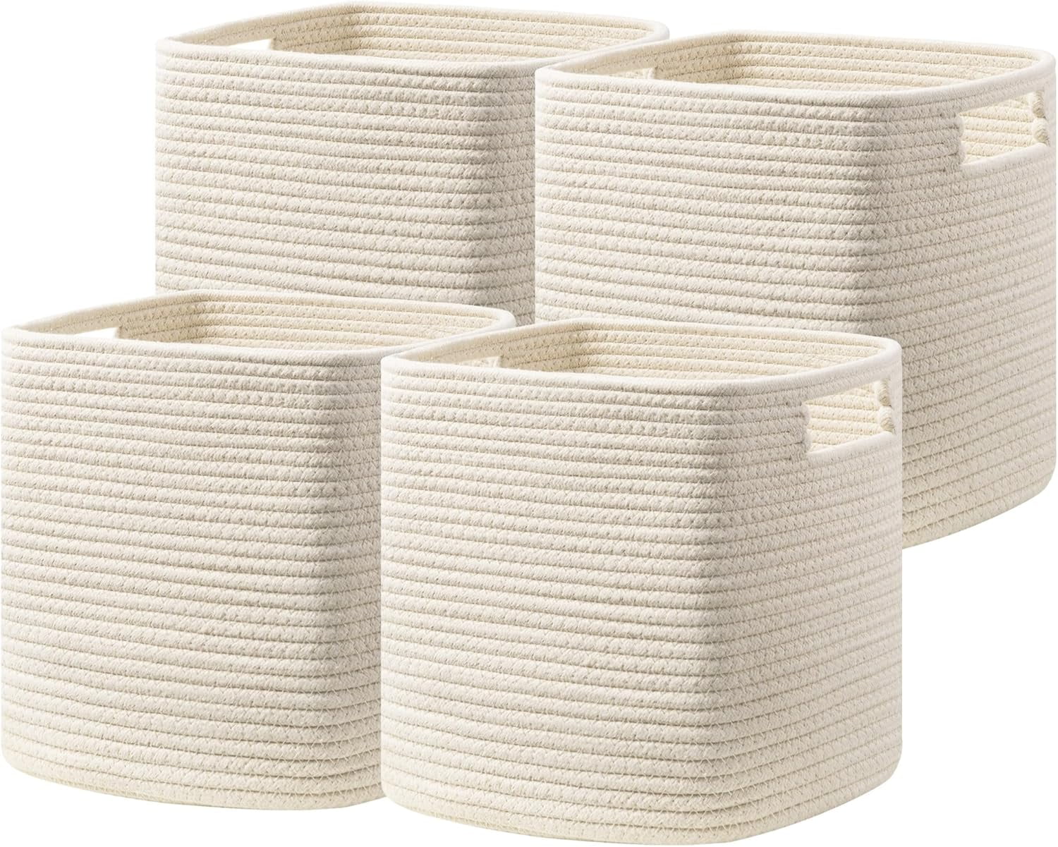 Set of 4 Storage Cubes-13 X 13 X 13 In, Cotton Rope Basket for Shelves ...