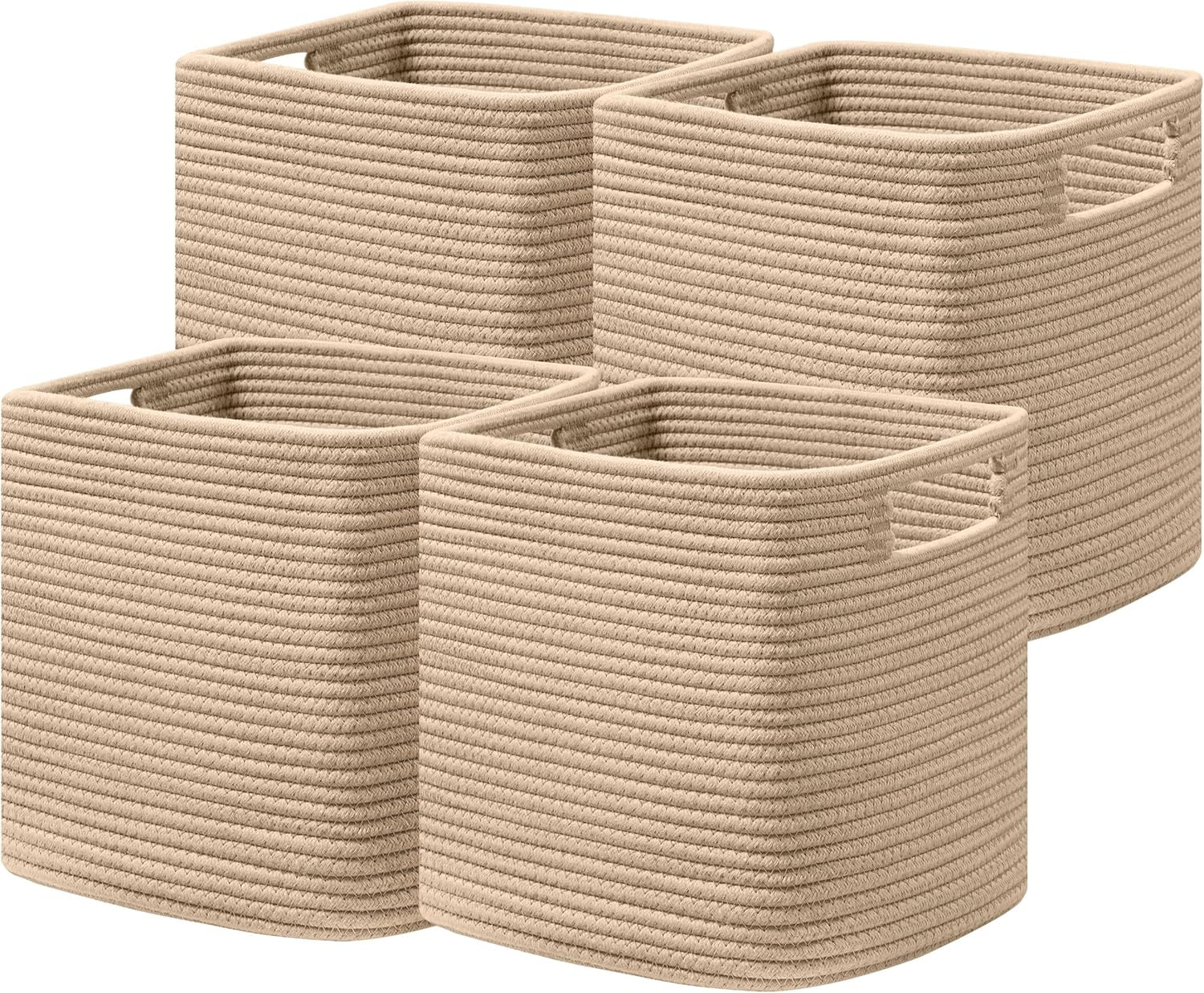 Set of 4 Storage Cubes-13 X 13 X 13 In, Cotton Rope Basket for Shelves ...