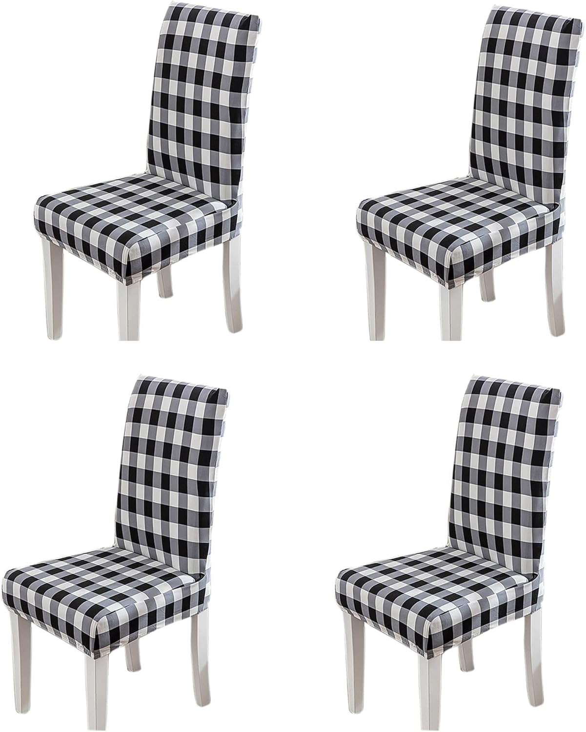 Set of 4 Stretch Buffalo Check Dining Chair covers Removable and ...