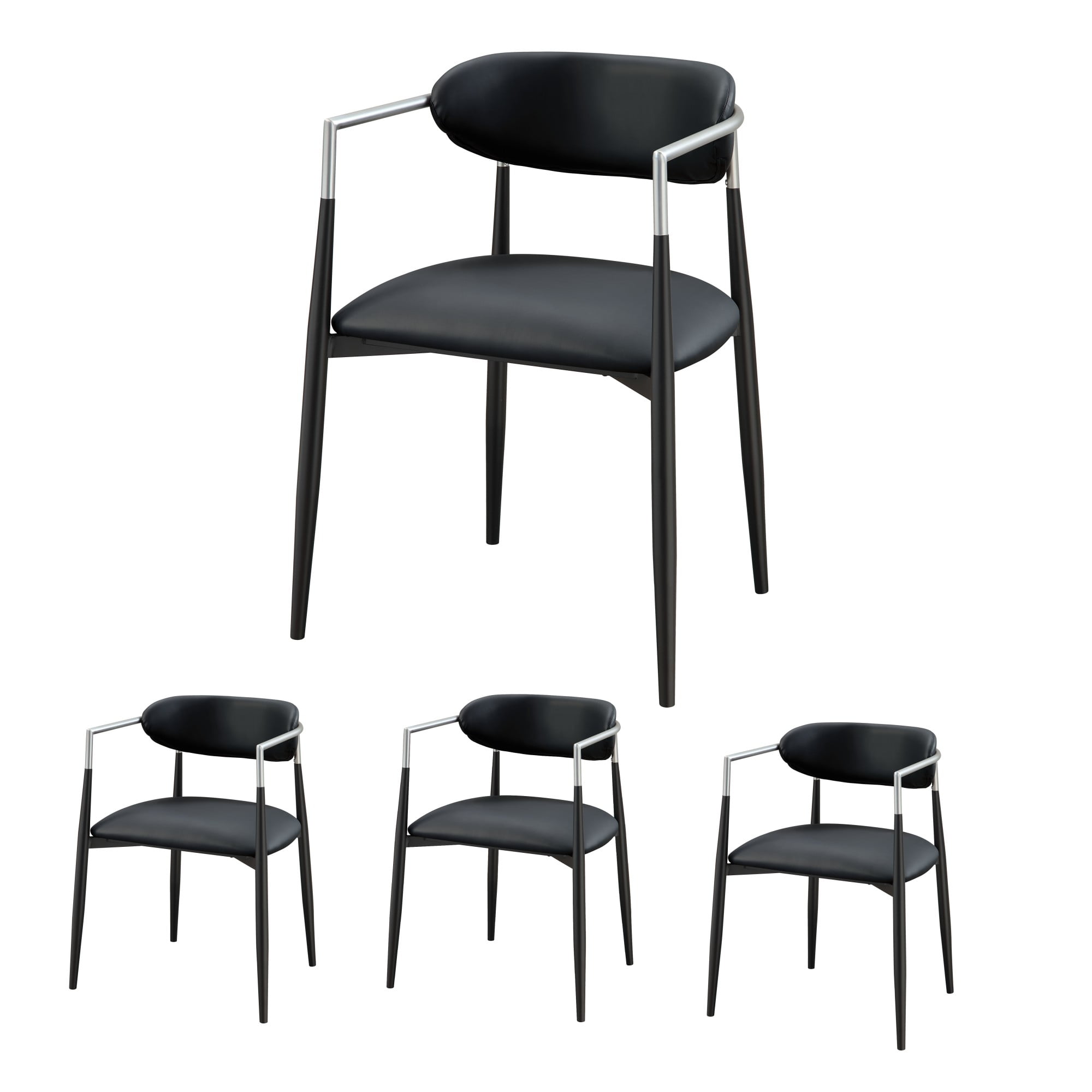 Set of 4 Synthetic Leather Arm Chair, Modern Dining Chairs, Fabric ...
