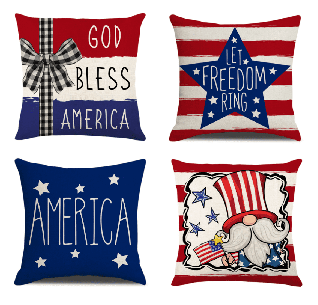 Set of 4 Throw Pillow Cover Cases 4th of July 18"x18", Linen ...
