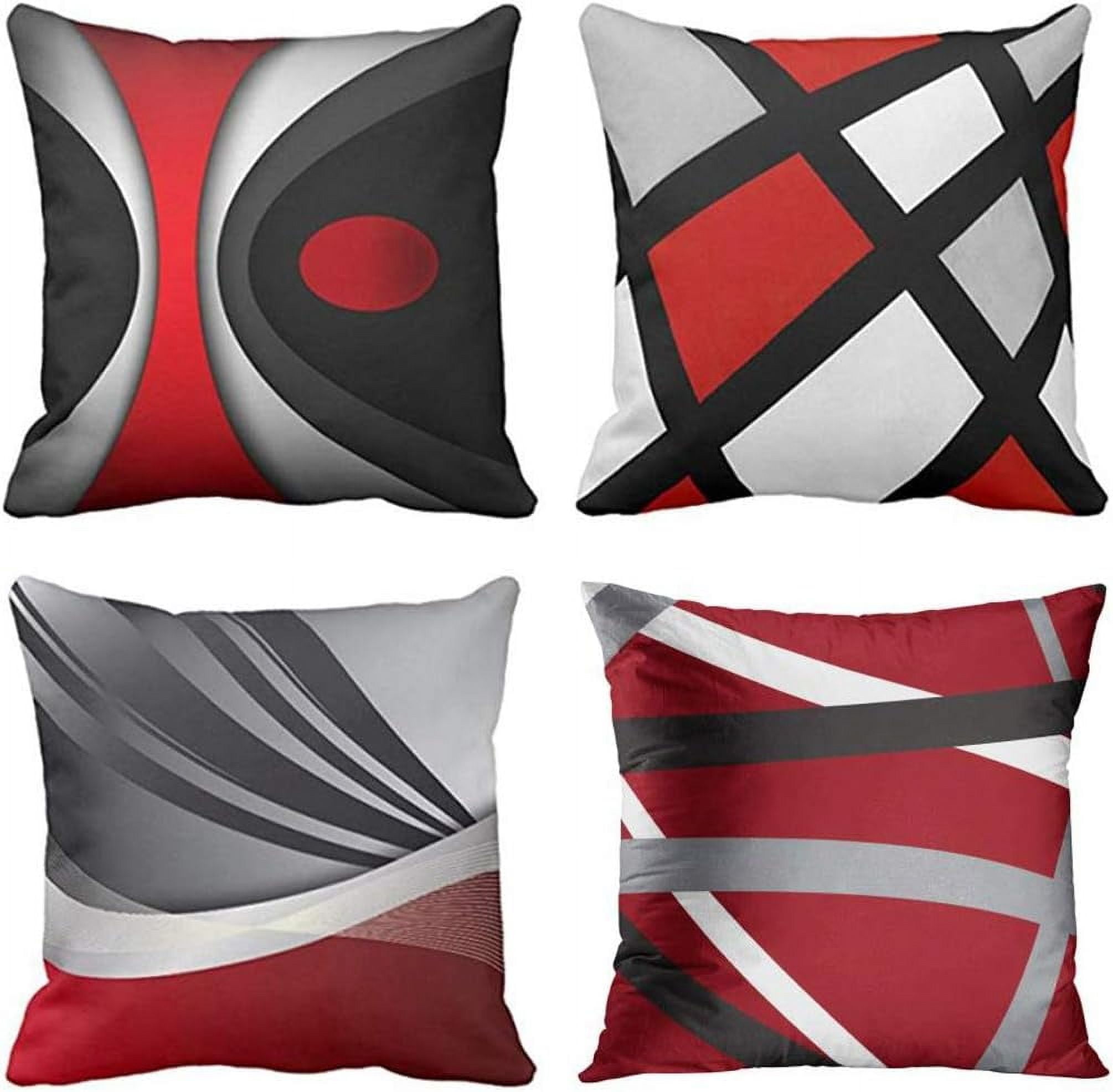 Set of 4 Throw Pillow Covers Modern Abstract Red Stripes Gray Black ...