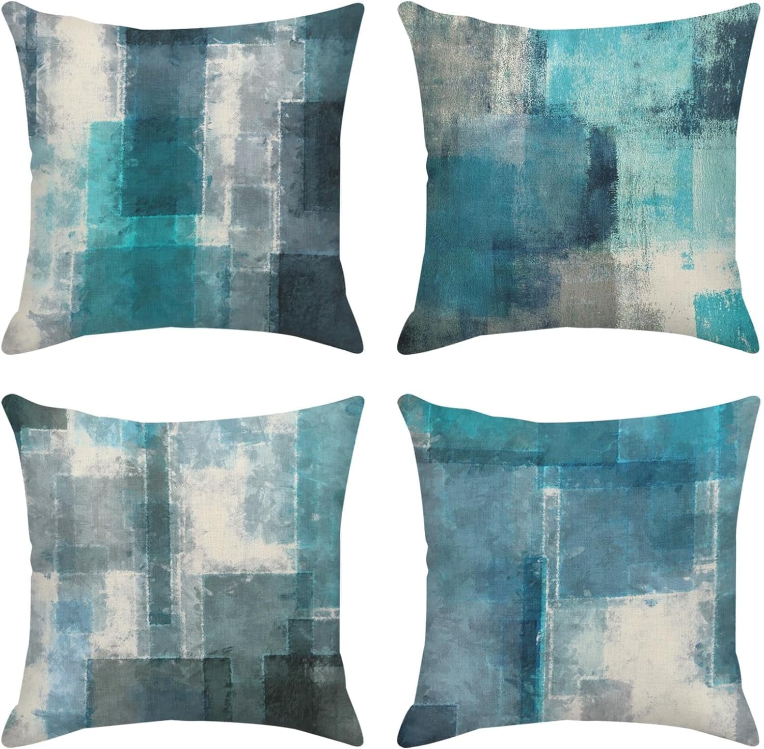 Set of 4 Throw Pillow Covers Turquoise and Grey Art Artwork ...