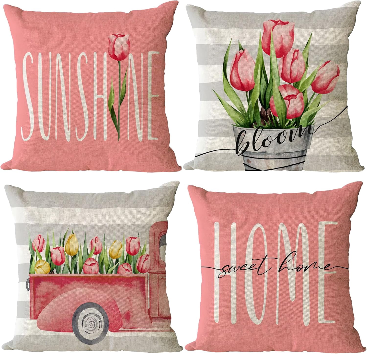 Set of 4 Tulip Pillow Covers 16x16 Spring Summer Pillow Covers Pink ...