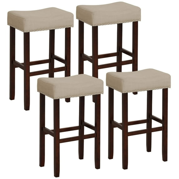 Set of 4 Upholstered Bar Stools, 25 Inch Counter Height Backless Saddle ...