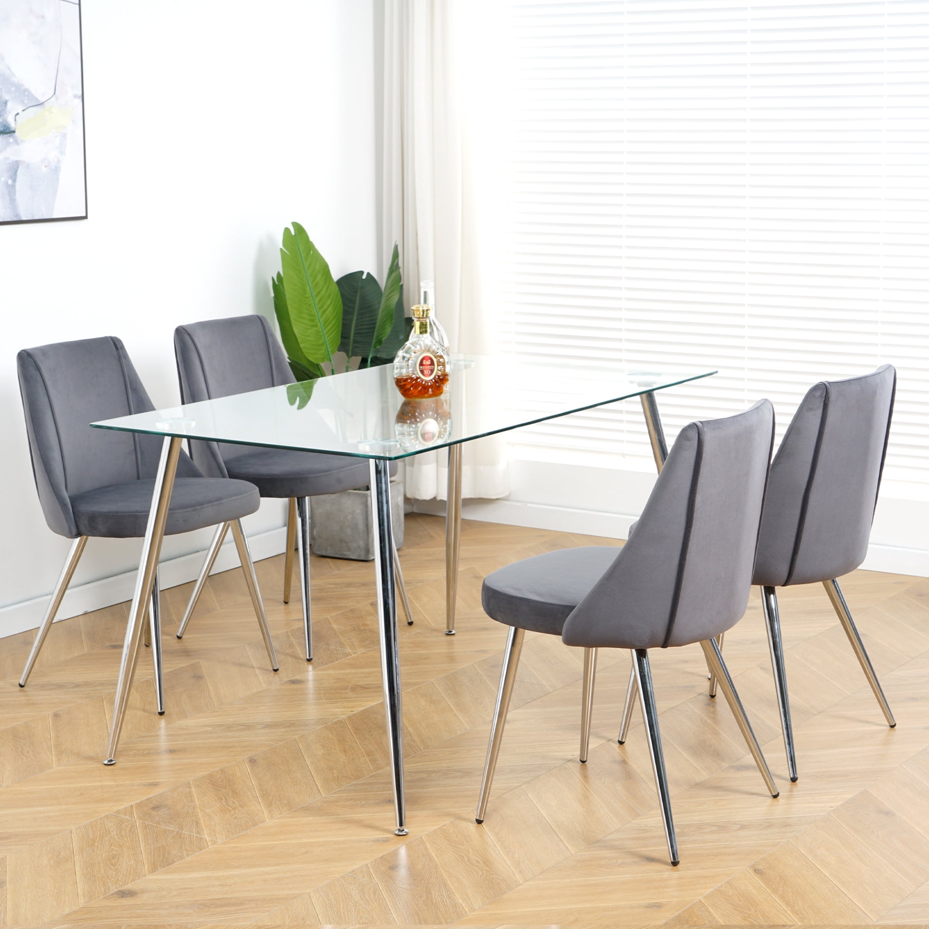 Set of 4 Velvet Dining Chairs, 21.06 Inch Width Modern Simple ...