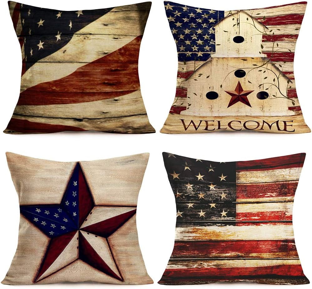 Set of 4 Vintage American Flag Throw Pillow Covers 4th of July ...