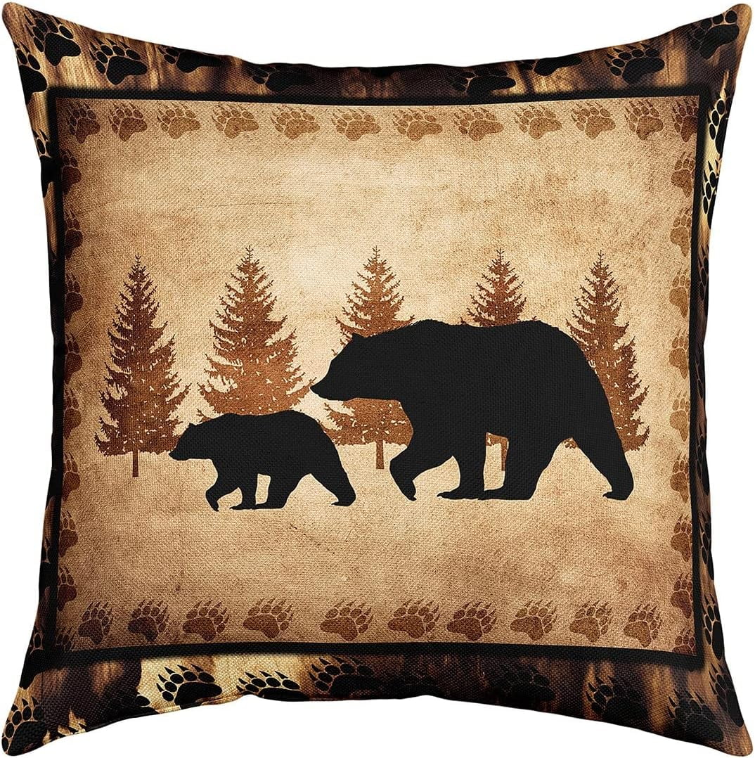 Set of 4 Vintage Bear Throw Pillow Covers,Cabin Deer Hunting Cushion ...