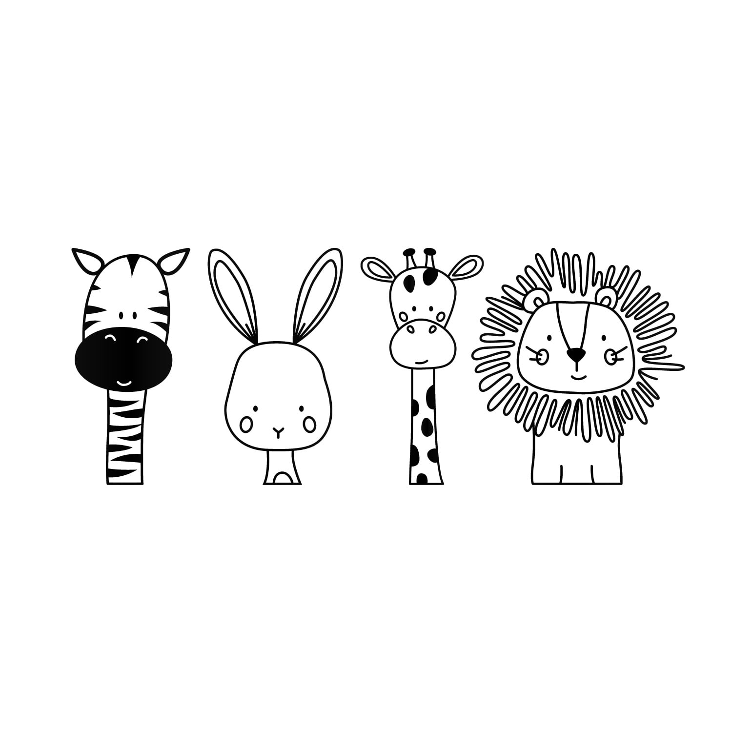 Set of 4 Vinyl Wall Art Decal - Zebra Rabbit Giraffe Lion - 17" x 44 ...
