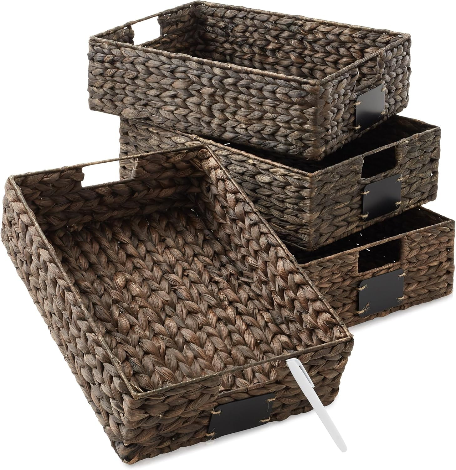 Set of 4 Water Hyacinth Pantry Baskets, 12-1/2" x 17" x 5", with ...