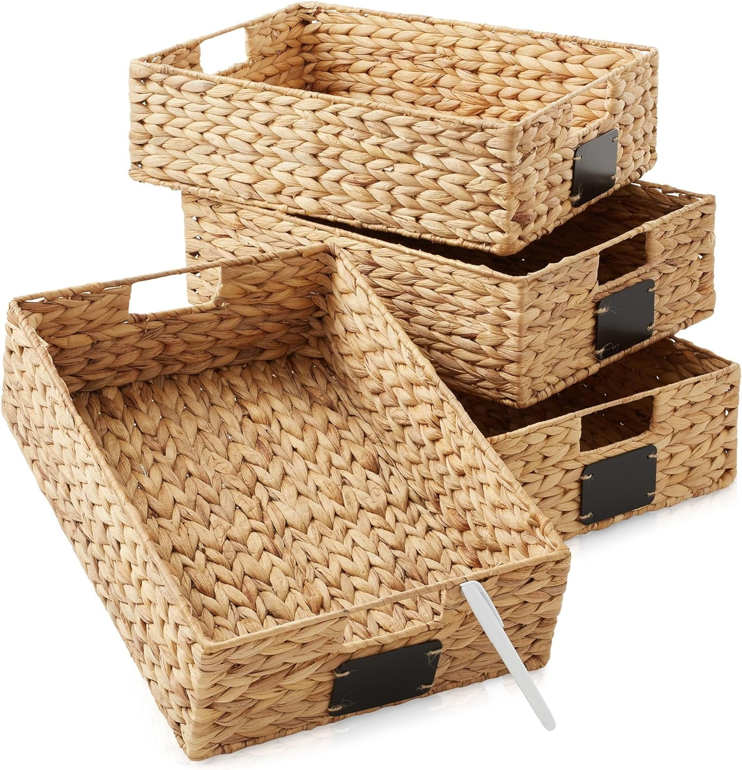 Set of 4 Water Hyacinth Pantry Baskets, 12-1/2" x 17" x 5", with ...