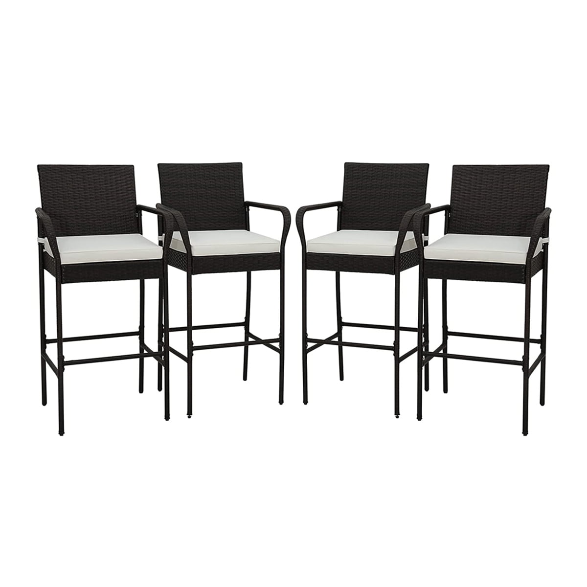 Set of 4 Wicker Bar Stools, High Back Stools with Armrests and ...