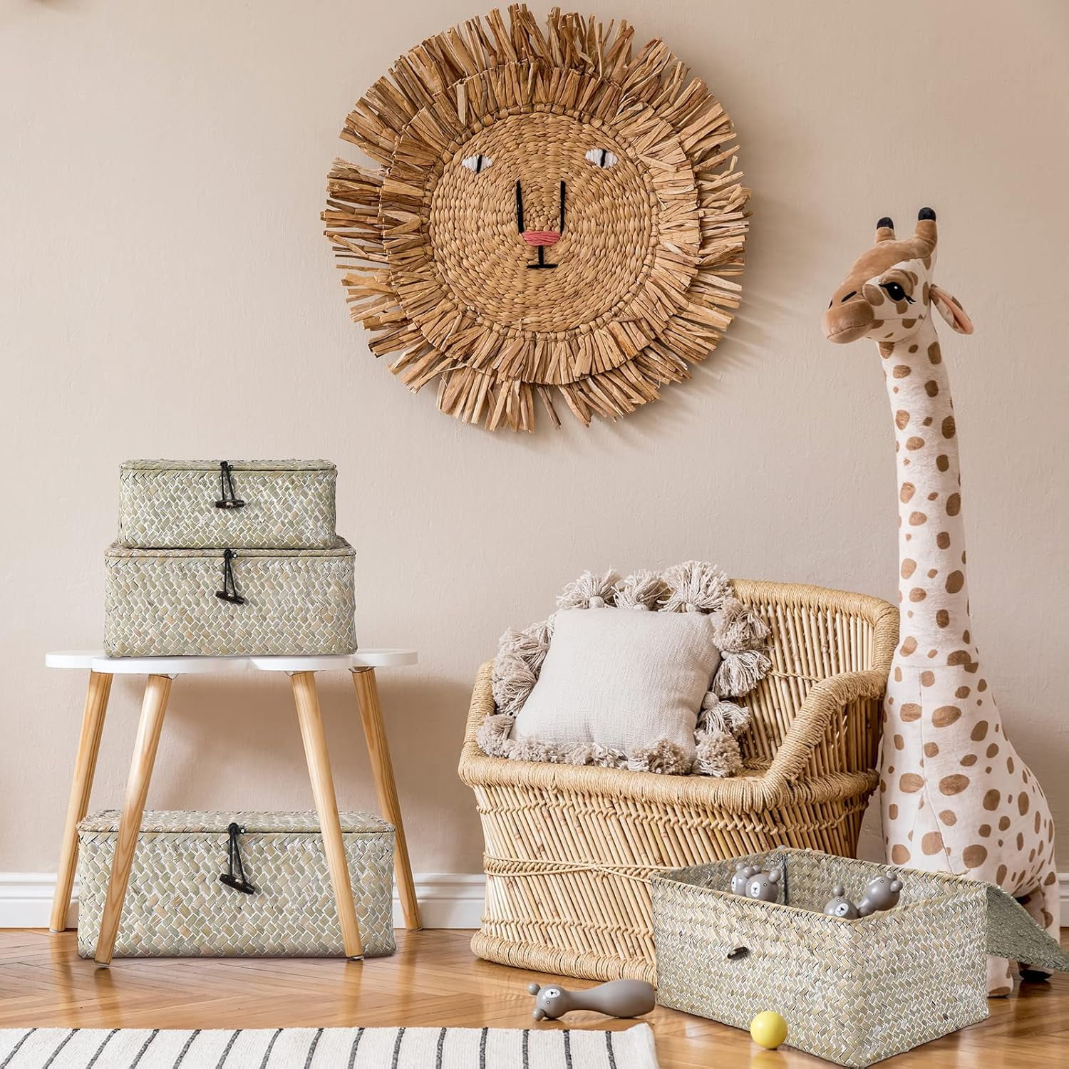 Set of 4 Wicker Storage Baskets Organizer, Handwoven Storage Bins with ...