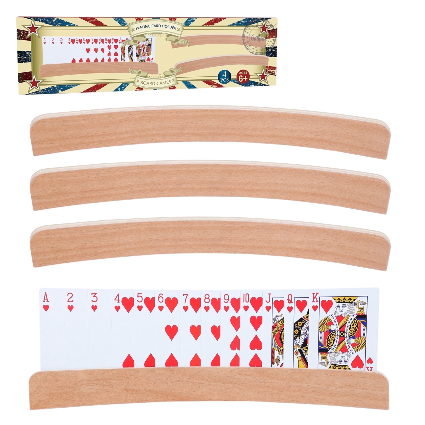 Fugocen Wood Curved Playing Card Holder Set of 4, 13.4 Inches, Compact ...