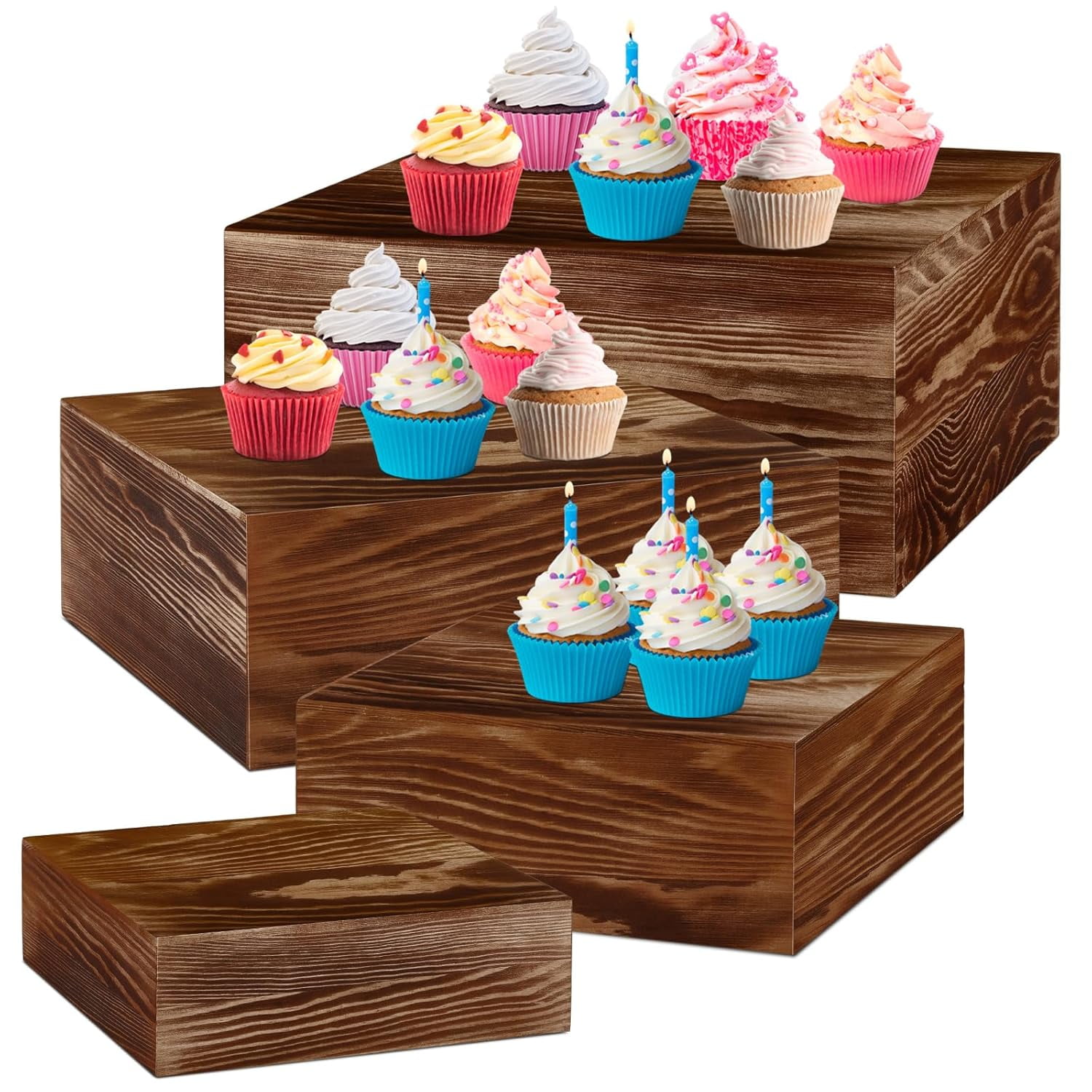 Set of 4 Wood Display Risers Rustic Cupcake Stand Rustic Wood Cake ...