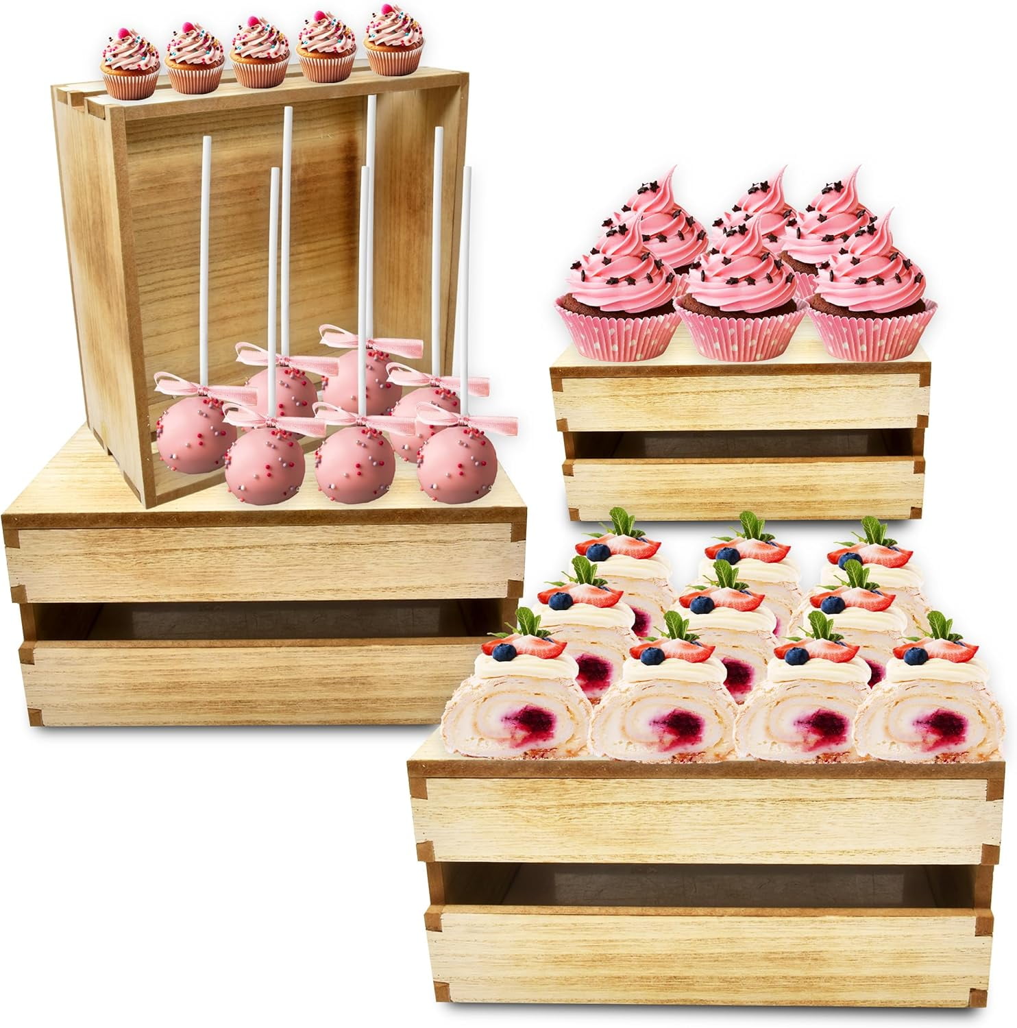 Gift Boutique Set of 4 Wooden Cake Display Stands – Rustic Square ...